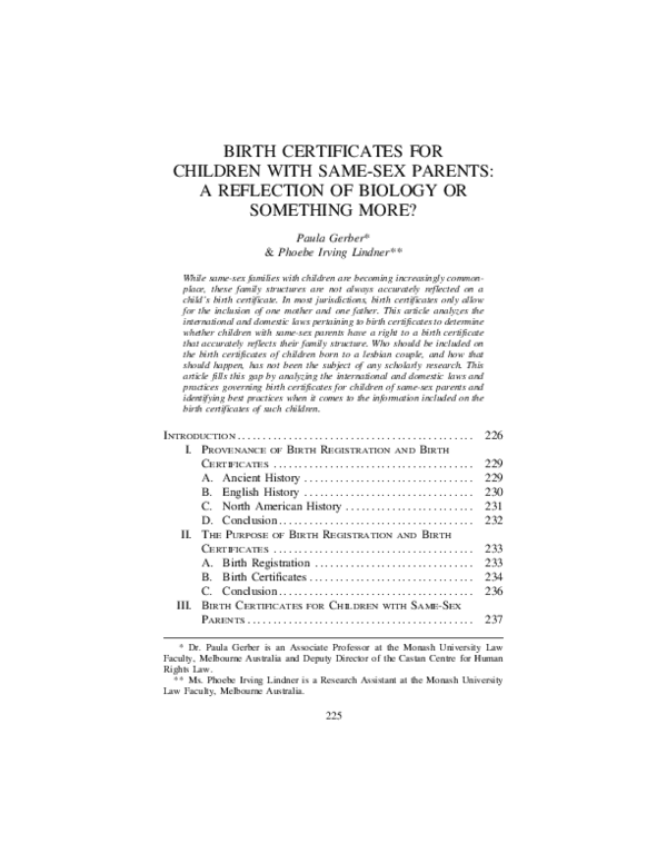 (PDF) Birth Certificates for Children with Same-Sex Parents: A ...