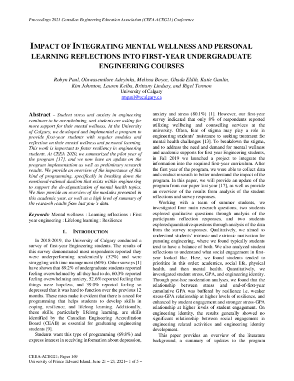 (PDF) Impact of Integrating Mental Wellness and Personal Learning ...