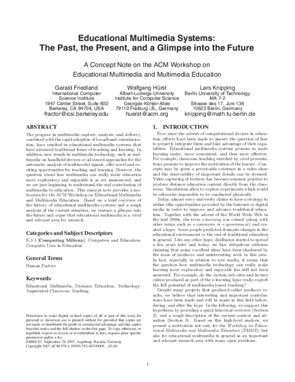 (PDF) Educational Multimedia Systems: The Past, the Present, and a Glimpse into the Future A ...