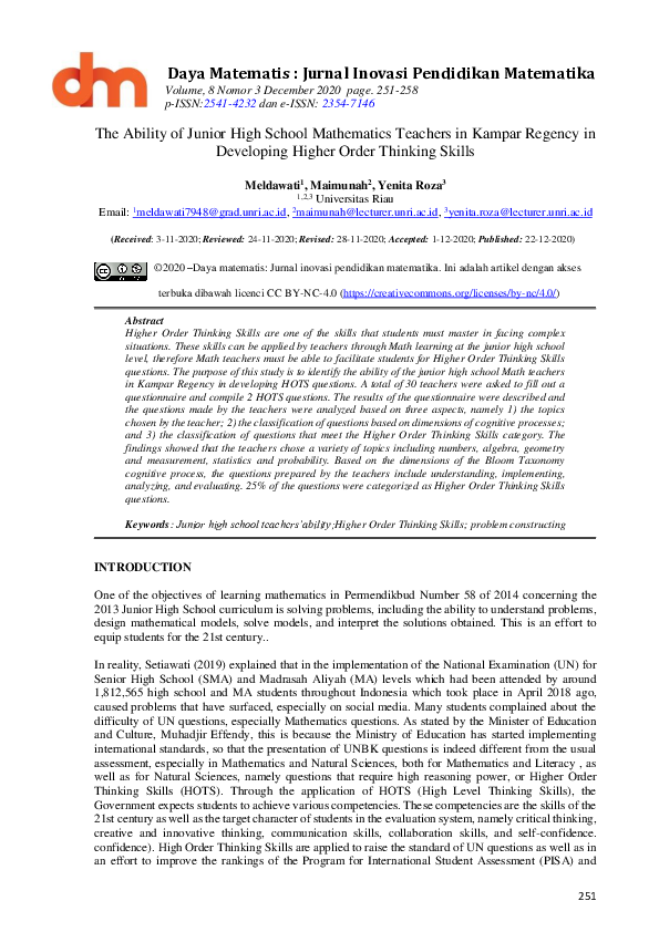 (PDF) The Ability of Junior High School Mathematics Teachers in Kampar ...