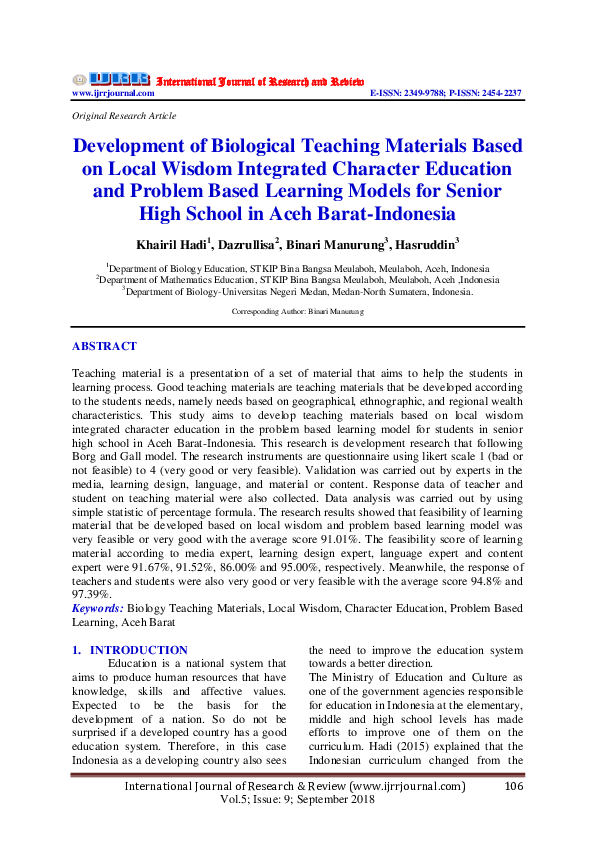 (PDF) Development of Biological Teaching Materials Based on Local Wisdom Integrated Character ...
