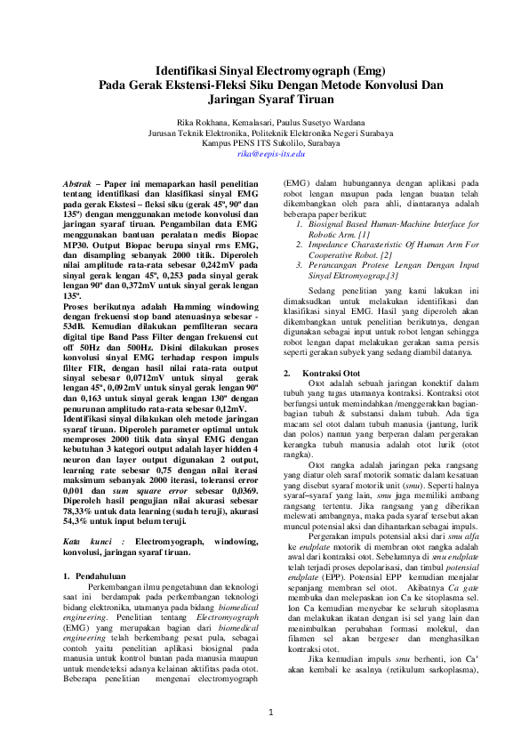 (PDF) Identifikasi Sinyal Electromyograph (Emg) Pada Gerak Ekstensi-Fleksi Siku Dengan Metode ...