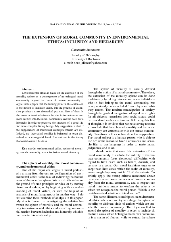 (PDF) THE EXTENSION OF MORAL COMMUNITY IN ENVIRONMENTAL ETHICS ...