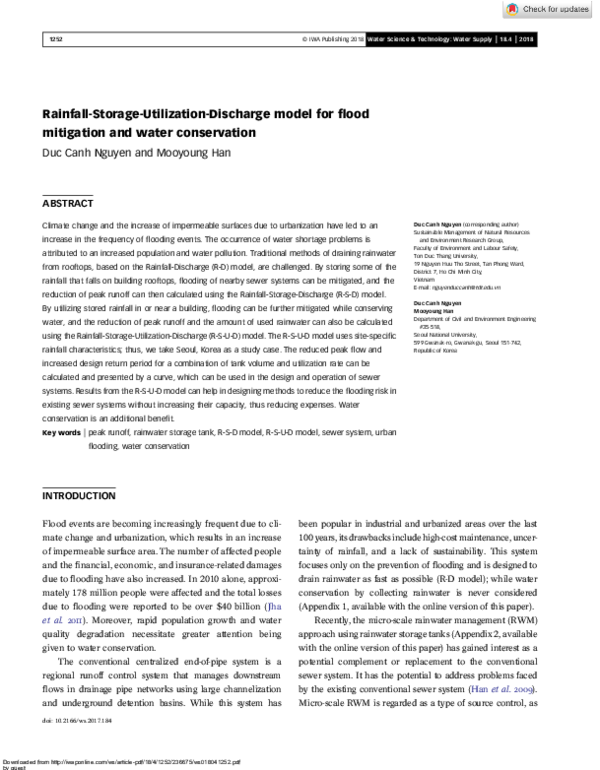(PDF) Rainfall-Storage-Utilization-Discharge model for flood mitigation ...