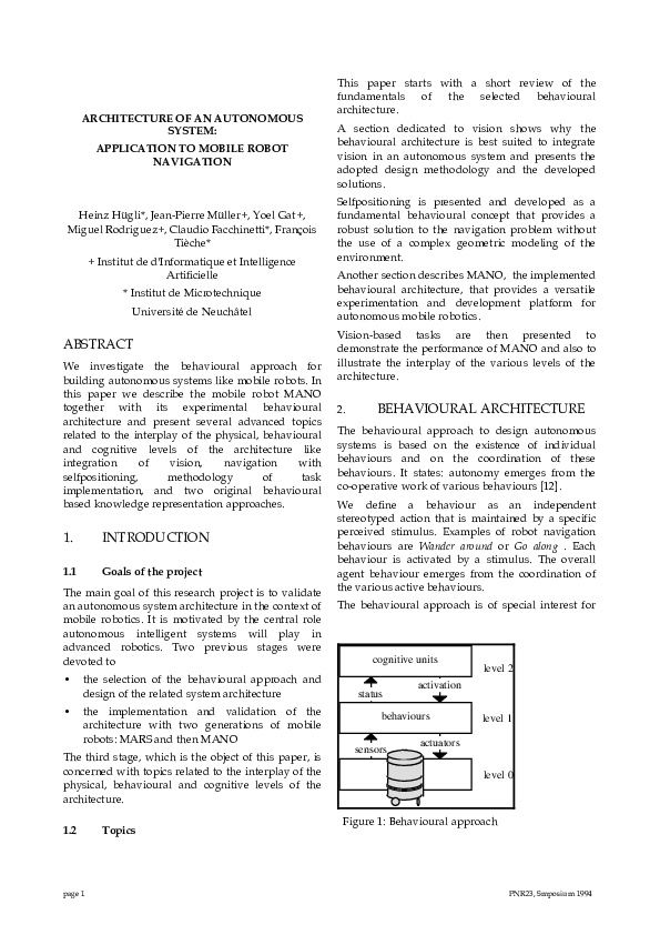 (PDF) Architecture of an Autonomous System: Application to Mobile Robot Navigation