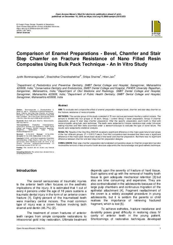 (PDF) Comparison of Enamel Preparations - Bevel, Chamfer and Stair Step ...