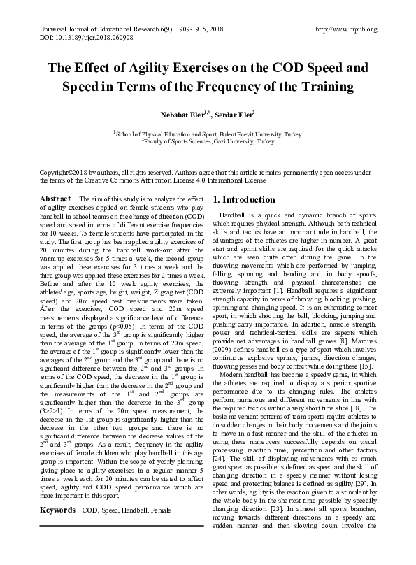 (PDF) The Effect of Agility Exercises on the COD Speed and Speed in ...
