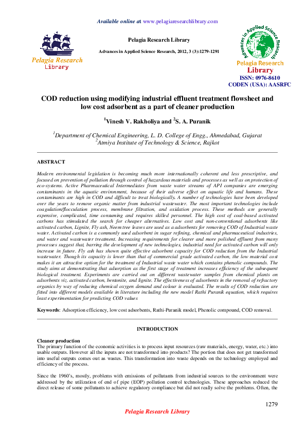 (PDF) COD reduction using modifying industrial effluent treatment flowsheet and low cost ...