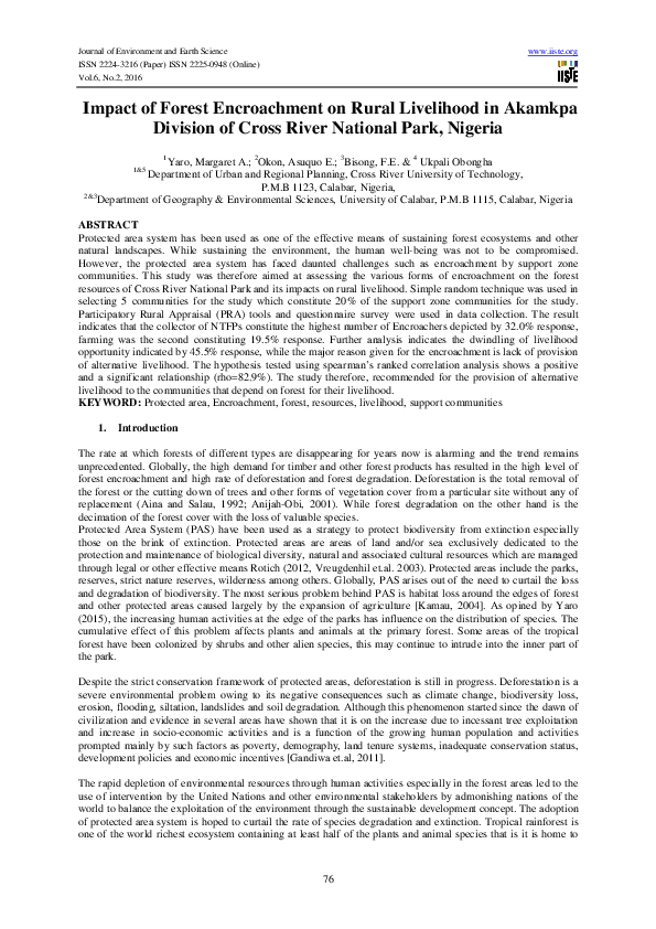 (PDF) Impact of Forest Encroachment on Rural Livelihood in Akamkpa ...