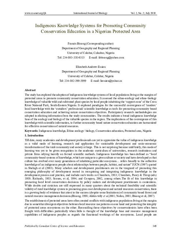 (PDF) Indigenous Knowledge Systems for Promoting Community Conservation ...