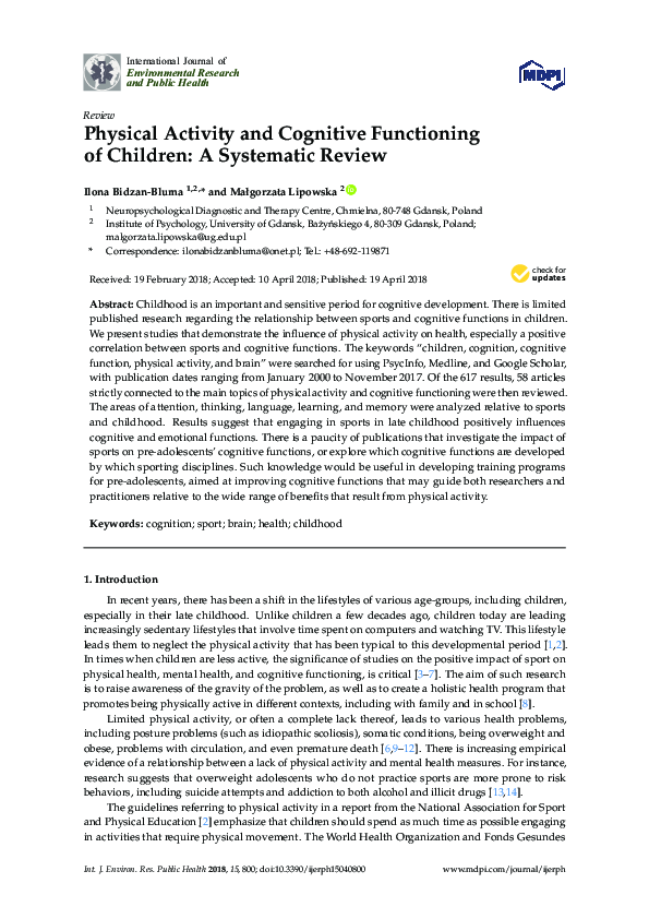 (PDF) Physical Activity and Cognitive Functioning of Children: A Systematic Review