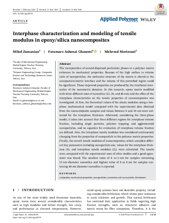 (PDF) Interphase characterization and modeling of tensile modulus in ...