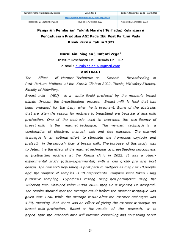 (PDF) Pengaruh Pemberian Teknik Marmet Terhadap Kelancaran Pengeluaran ...