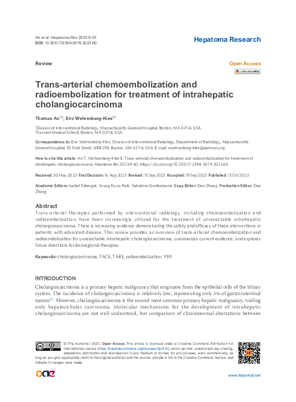 (PDF) Trans-arterial chemoembolization and radioembolization for treatment of intrahepatic ...