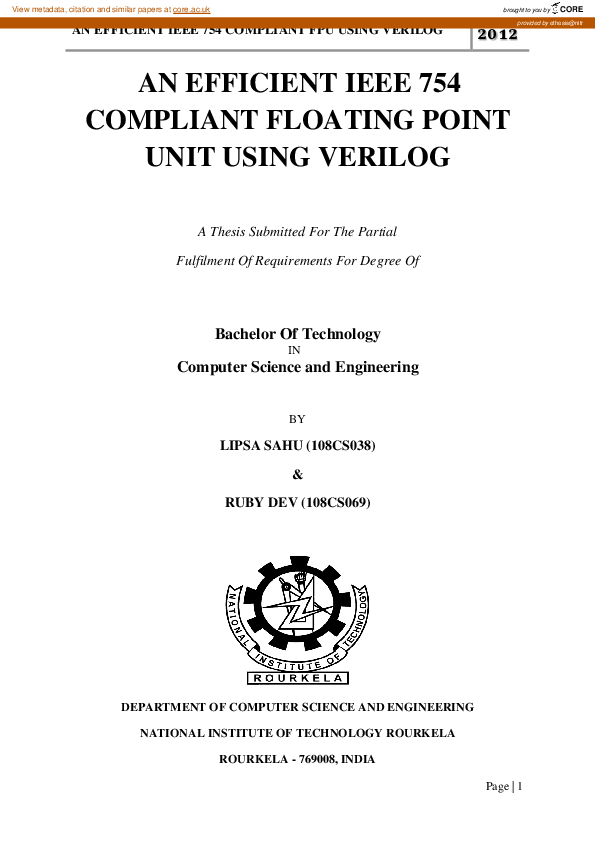 Pdf An Efficient Ieee754 Compliant Floating Point Unit Using Verilog Lipsa Sahu