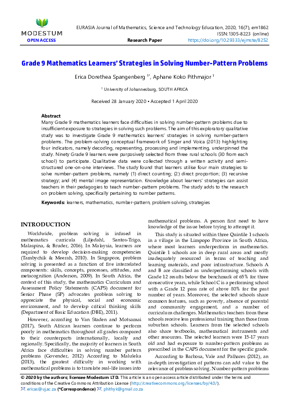 (PDF) Grade 9 Mathematics Learners’ Strategies in Solving Number ...