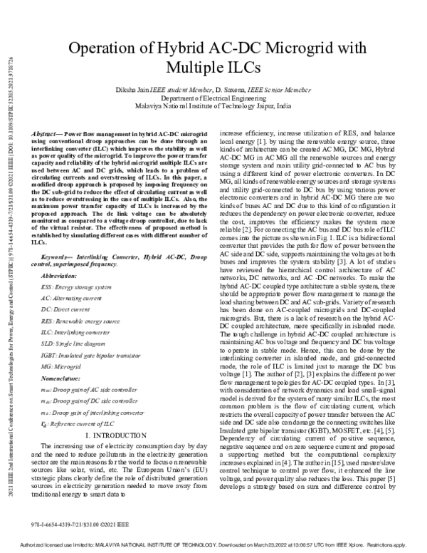 (PDF) Operation of Hybrid AC-DC Microgrid with Multiple ILCs