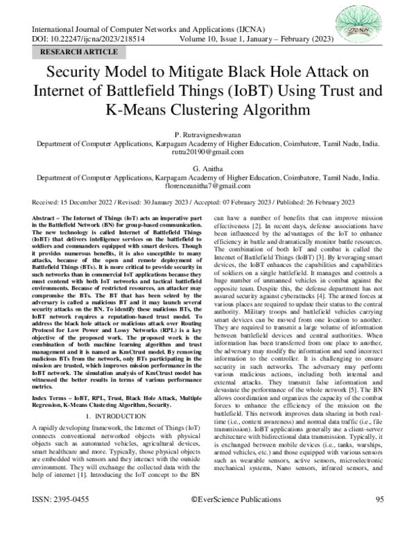 (PDF) Security Model to Mitigate Black Hole Attack on Internet of Battlefield Things (IoBT ...