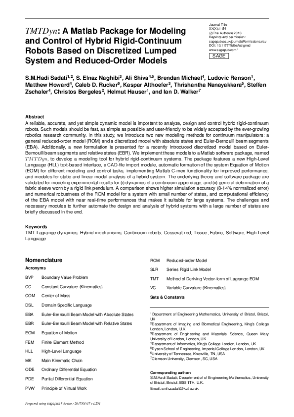 (PDF) TMTDyn: A Matlab package for modeling and control of hybrid rigid–continuum robots based ...