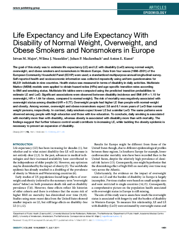 (PDF) Life Expectancy and Life Expectancy With Disability of Normal ...