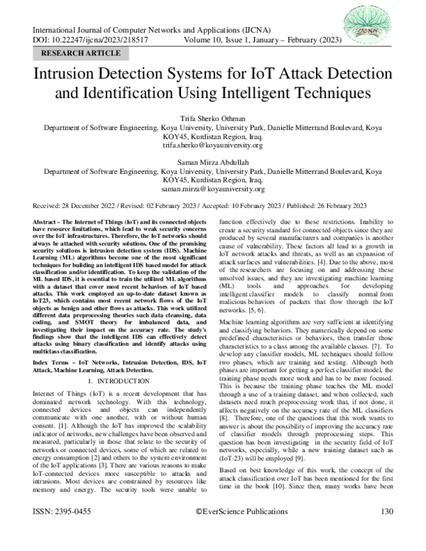 Pdf Intrusion Detection Systems For Iot Attack Detection And