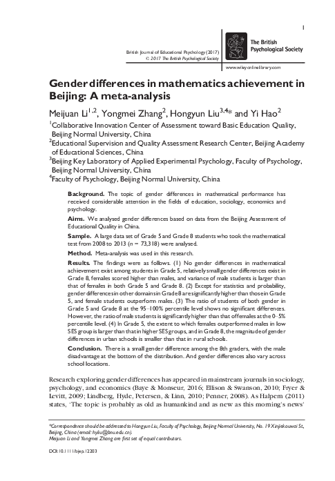 (PDF) Gender differences in the mathematics achievements of German ...