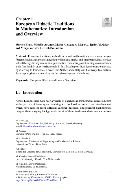 (PDF) European Didactic Traditions in Mathematics: Introduction and Overview
