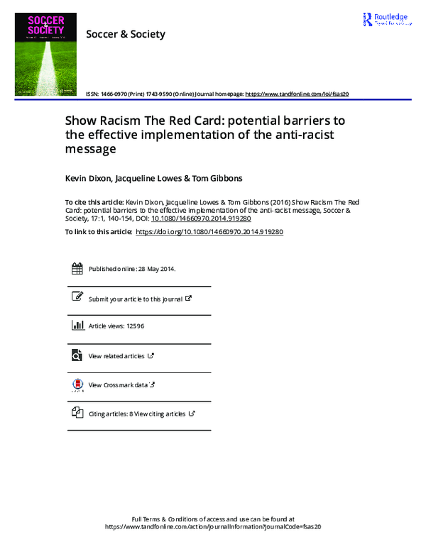 (PDF) Show Racism The Red Card: potential barriers to the effective ...