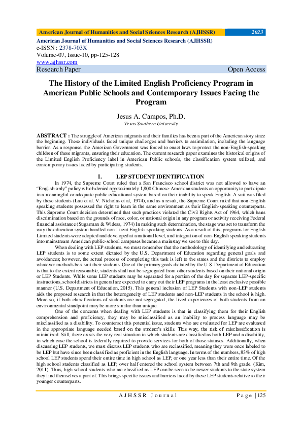(PDF) The History of the Limited English Proficiency Program in ...
