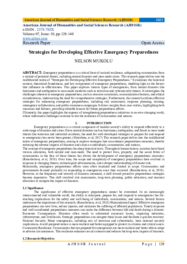 (PDF) Strategies for Developing Effective Emergency Preparedness