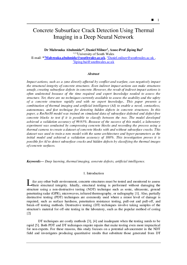 Pdf Concrete Subsurface Crack Detection Using Thermal Imaging In A