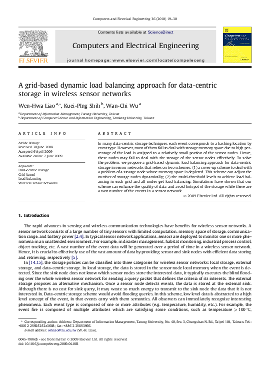 Pdf A Grid Based Dynamic Load Balancing Approach For Data Centric Storage In Wireless Sensor
