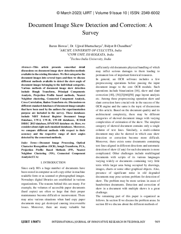 Pdf Document Image Skew Detection And Correction A Survey