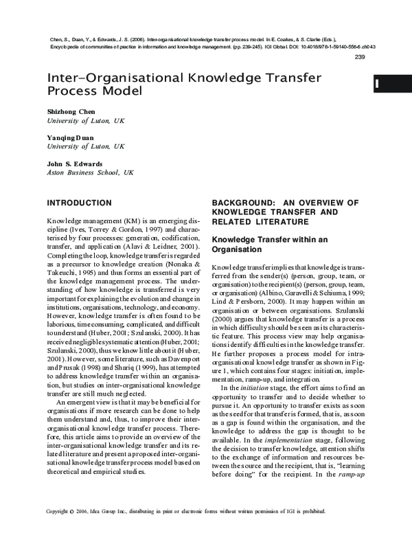 (PDF) Inter-Organisational Knowledge Transfer Process Model | John Edwards - Academia.edu