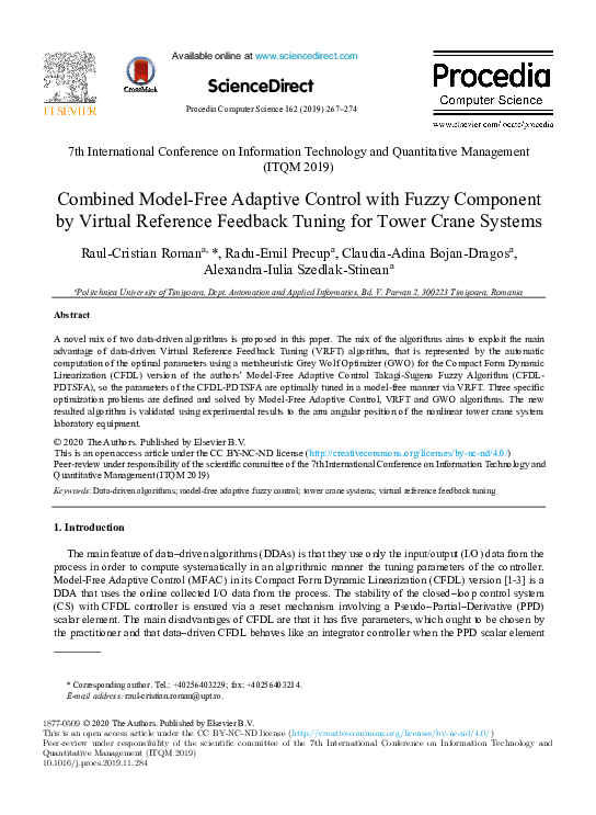 (PDF) Combined Model-Free Adaptive Control with Fuzzy Component by Virtual Reference Feedback ...