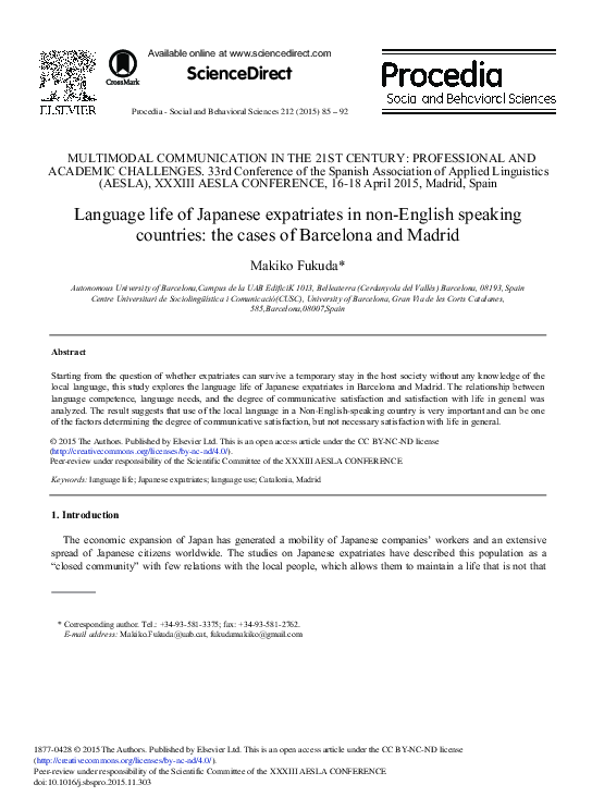 (PDF) Language Life of Japanese Expatriates in Non-English Speaking ...