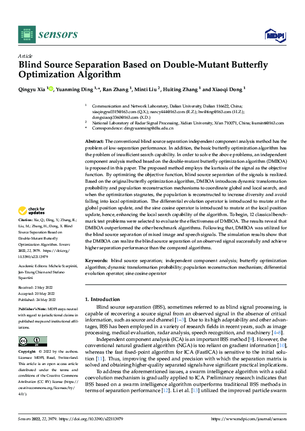 (PDF) Blind Source Separation Based on Double-Mutant Butterfly Optimization Algorithm