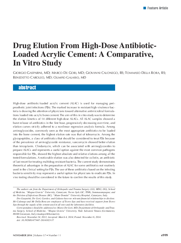 (PDF) Drug Elution From High-Dose Antibiotic-Loaded Acrylic Cement: A ...