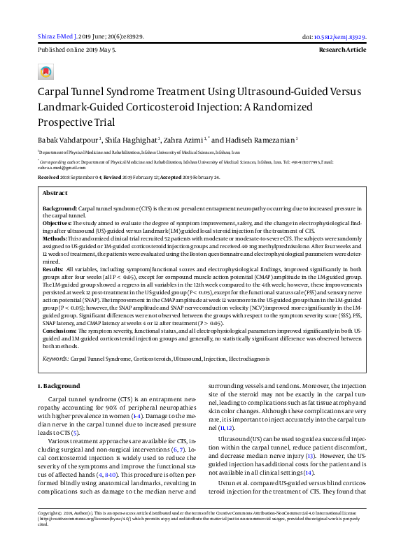(PDF) Carpal Tunnel Syndrome Treatment Using Ultrasound-Guided Versus ...