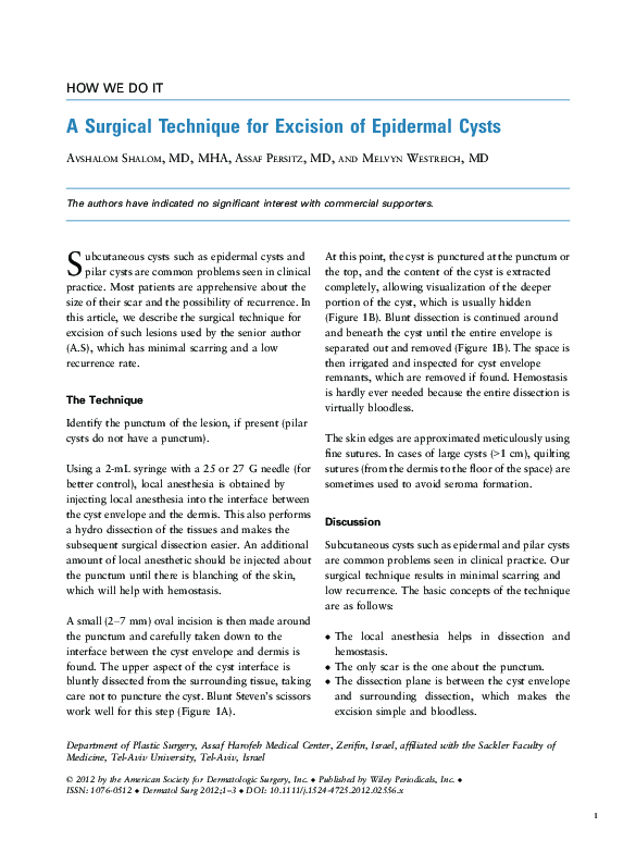 (PDF) A Surgical Technique for Excision of Epidermal Cysts