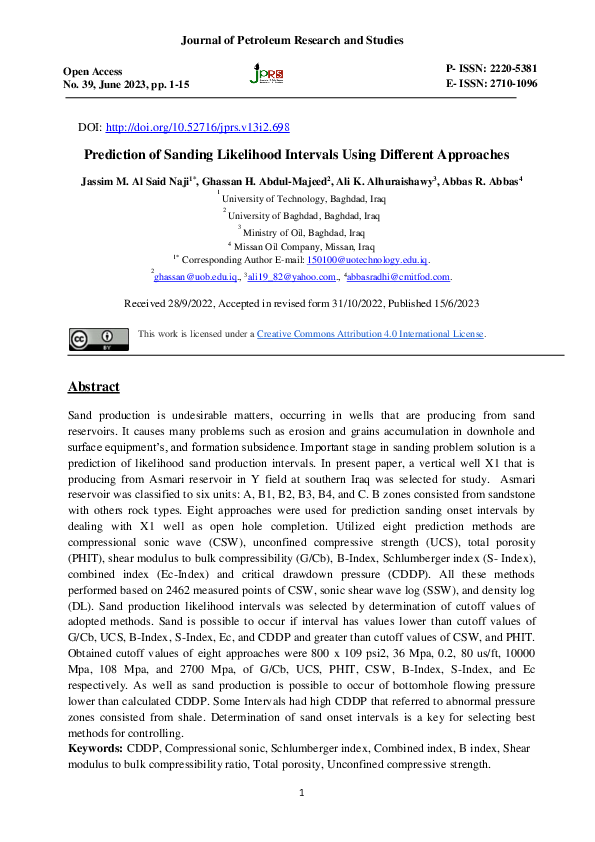 (PDF) Prediction of Sanding Likelihood Intervals Using Different Approaches