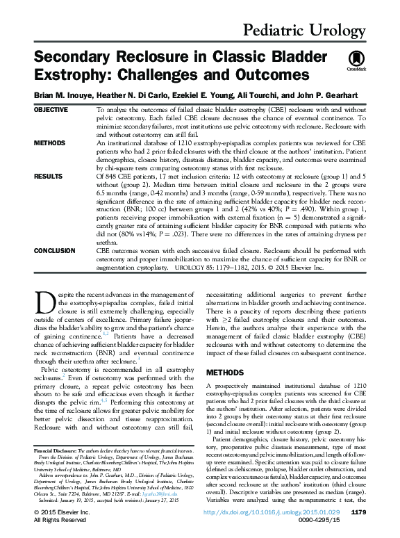(PDF) Secondary Reclosure in Classic Bladder Exstrophy: Challenges and ...
