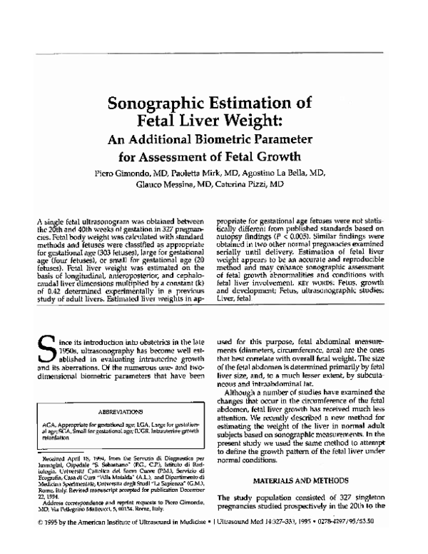 (PDF) Sonographic estimation of fetal liver weight: an additional biometric parameter for ...