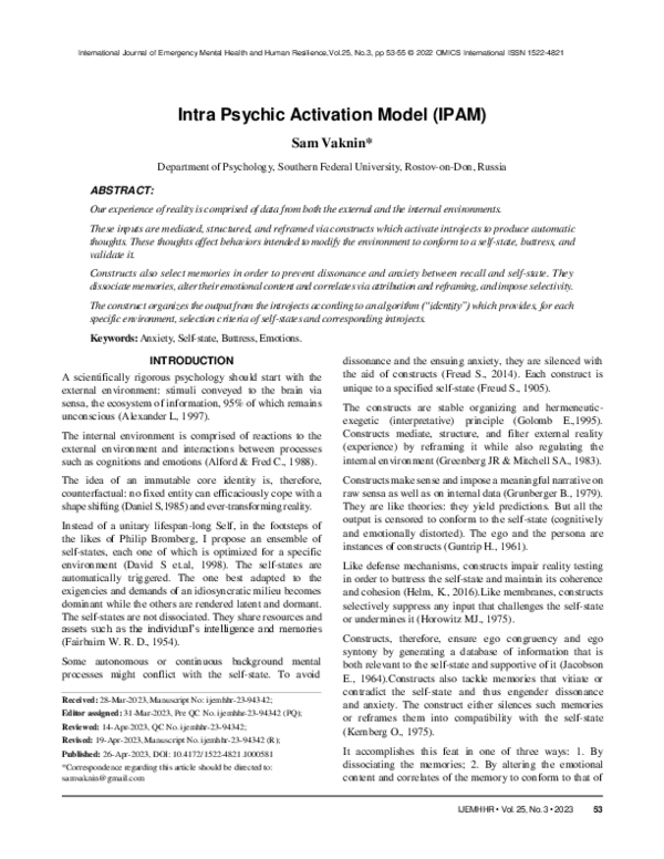 (PDF) Intra Psychic Activation Model (IPAM)