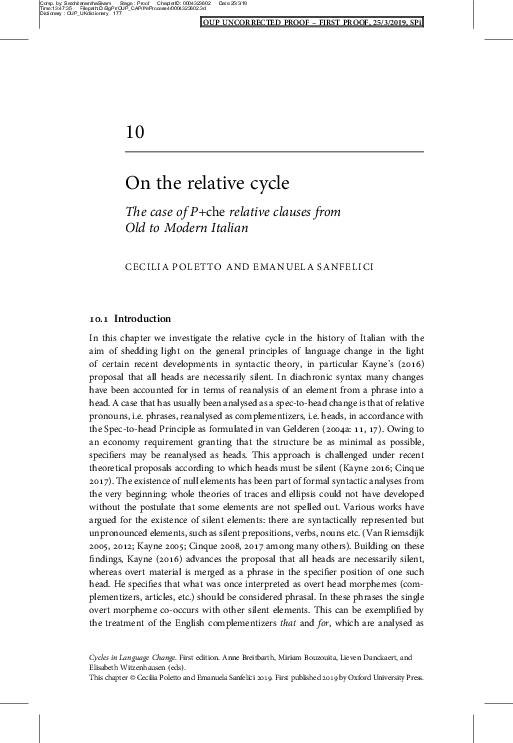 (PDF) The case of P+che relative clauses from Old to Modern Italian
