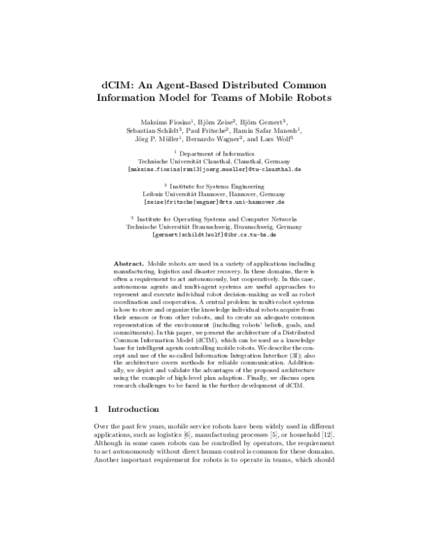 (PDF) dCIM : An Agent-Based Distributed Common Information Model for Teams of Mobile Robots ...