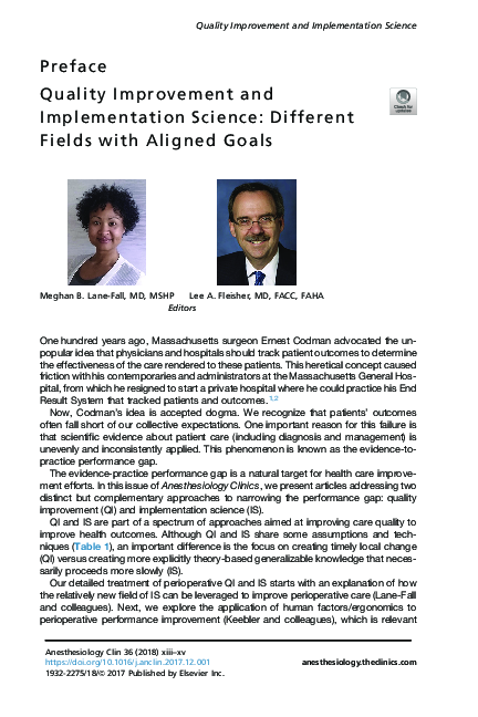 (PDF) Quality Improvement and Implementation Science: Different Fields ... (PDF) Quality Improvement and Implementation Science: Different Fields ...
