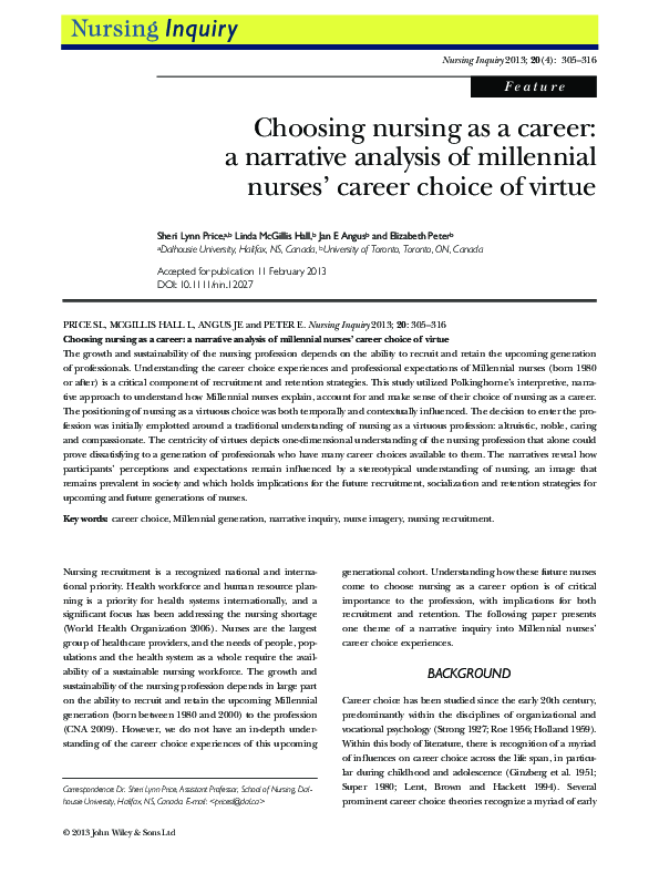 (PDF) Choosing nursing as a career: a narrative analysis of millennial ...