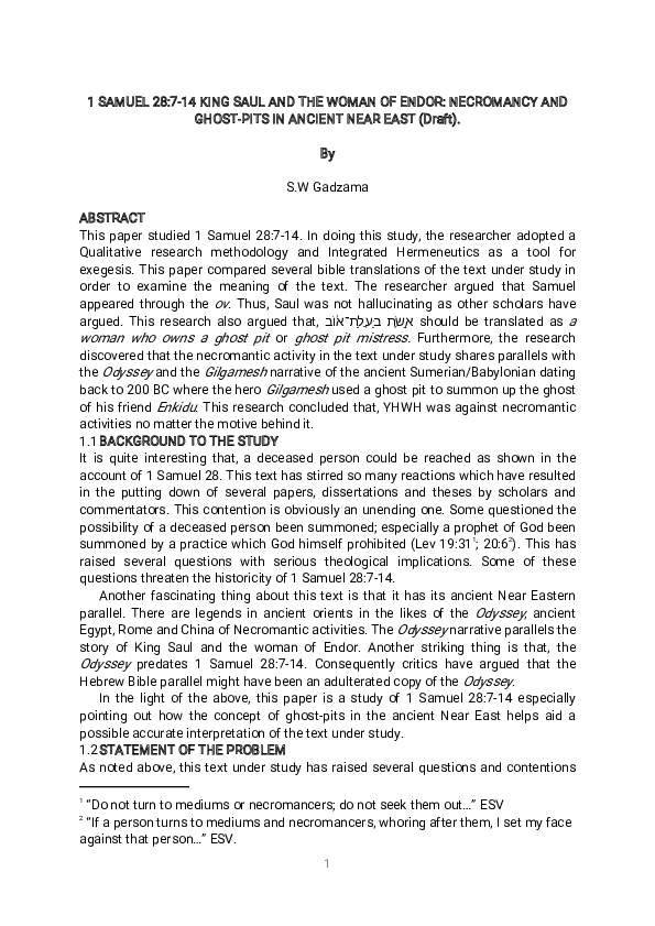 (PDF) SAMUEL 28:7-14 KING SAUL AND THE WOMAN OF ENDOR: NECROMANCY AND ...