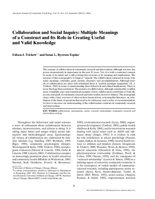 (PDF) Collaboration and Social Inquiry: Multiple Meanings of a ...